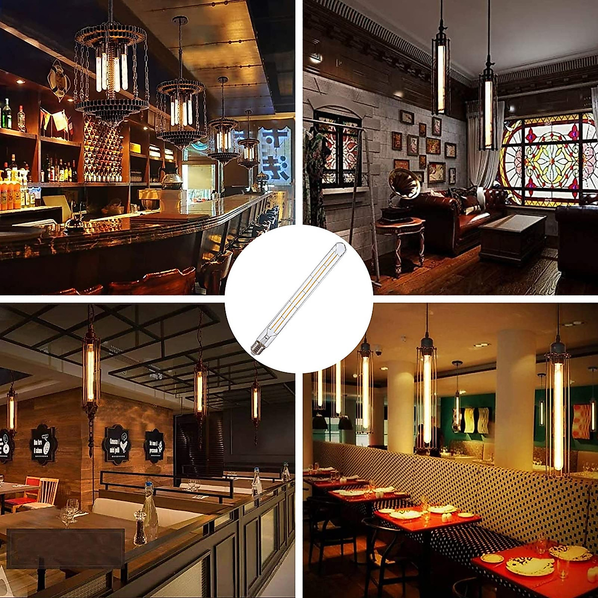 TIANSHQ LED Tube Bulbs,T10 Tubular Edison Style LED Filament Bulb, 12W Dimmable Antique LED Bulb,E26 Base,Clear Glass,Warm White,2700K,1000LM(75-100W Equivalent),11.8in,6Pack