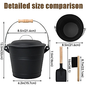 BRIAN & DANY Mini Ash Bucket with Lid and Shovel, 1.5 Gallon Fireplace Bucket with Broom, Coal Bucket Ash Can for Fireplace, Ashes, Fire Pit, Wood Burning Stove