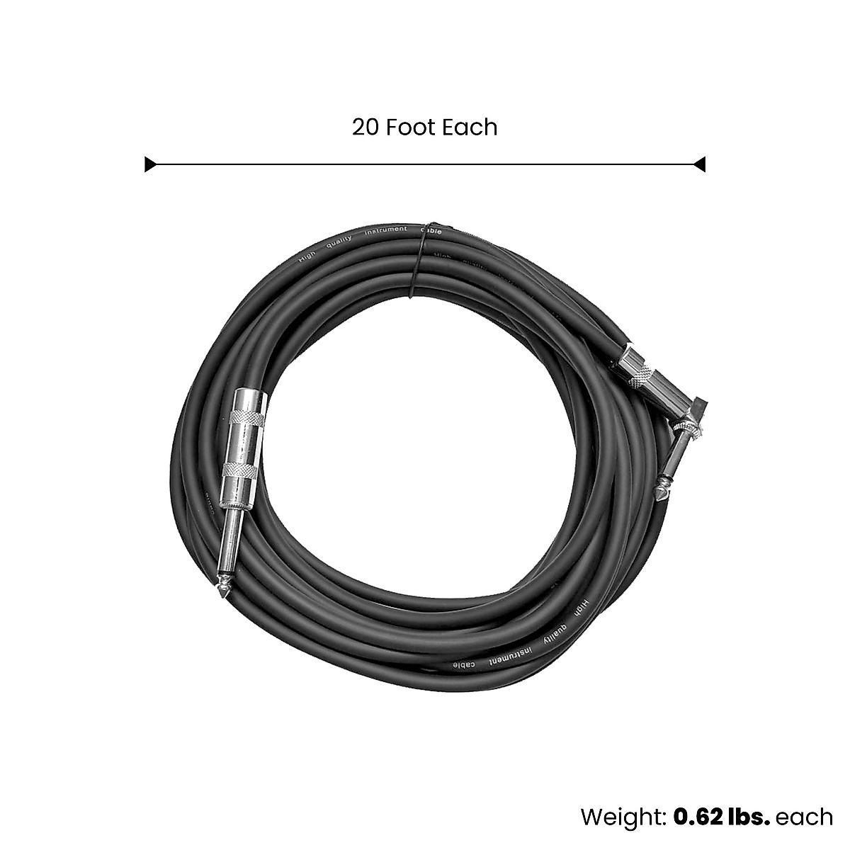 Seismic Audio Speakers Guitar Cables, Right Angle To Straight Guitar Cables, Black, 20 Feet, 4 Pack