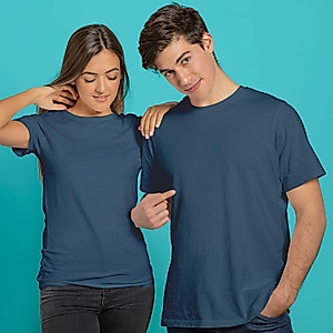 BANNER BUZZ MAKE IT VISIBLE BannerBuzz, Plain Crew Neck T-Shirt Short Sleeve, Cotton Fabric, Unisex, Fabric Warranty for up to 25 Washes (X Large, Blue)