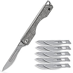 KeyUnity KK01 Titanium Folding Knife, Utility EDC Pocket Knife with #24 Replaceable Blade, for Outdoor Hunting, Camping, Fishing, Hiking for Men & Women (Suminagashi Pattern)