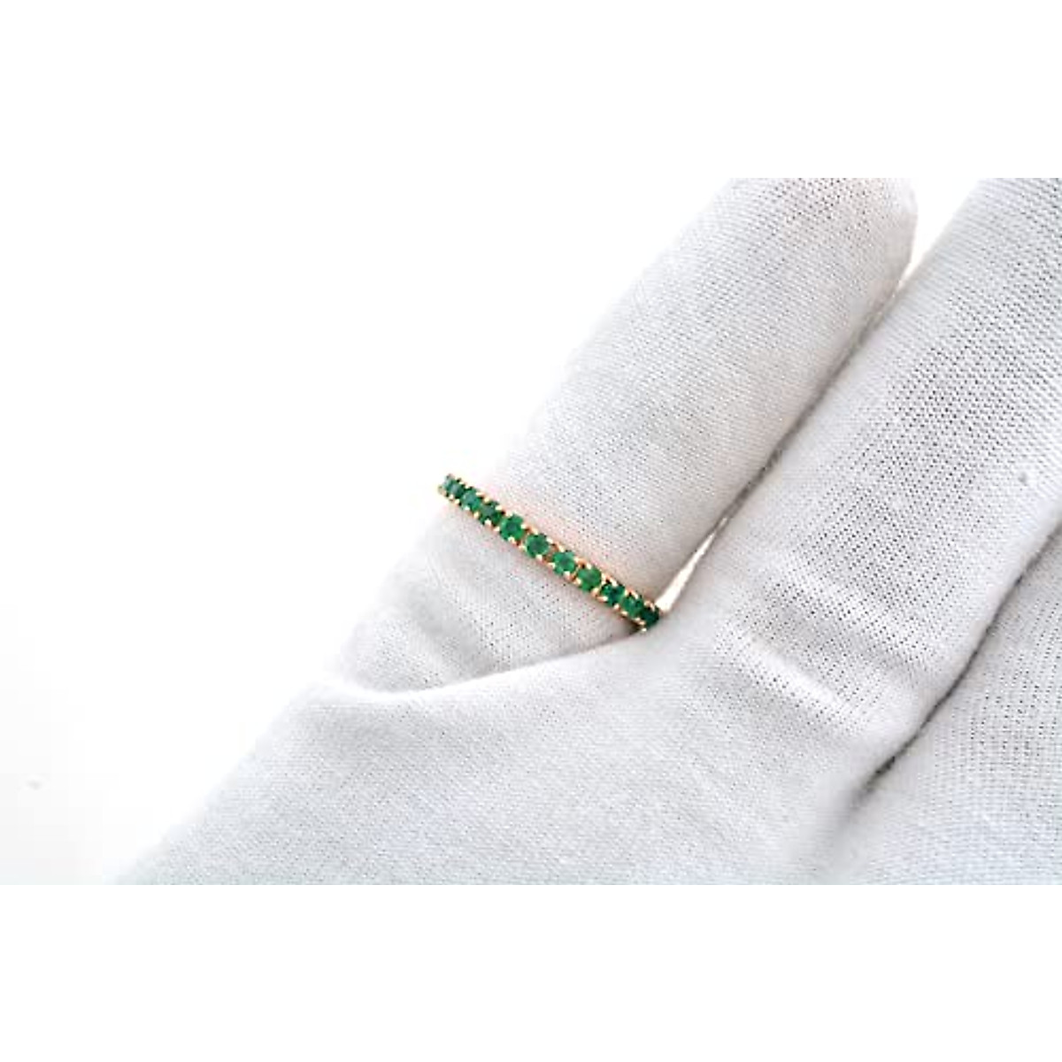 Mirahi May Birthstone Half Eternity Band Ring For Women, 14k Solid Rose Gold Ring For Girls, 2mm Round Cut Emerald Anniversary Ring For Her, 0.51 Carat Natural Gemstone Wedding Ring (Size US 7)