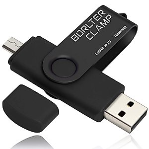 BorlterClamp 128GB USB Flash Drive Dual Port Memory Stick, OTG Thumb Drive with Micro USB Drive Port for Android Smartphone Tablet & Computer (Black)