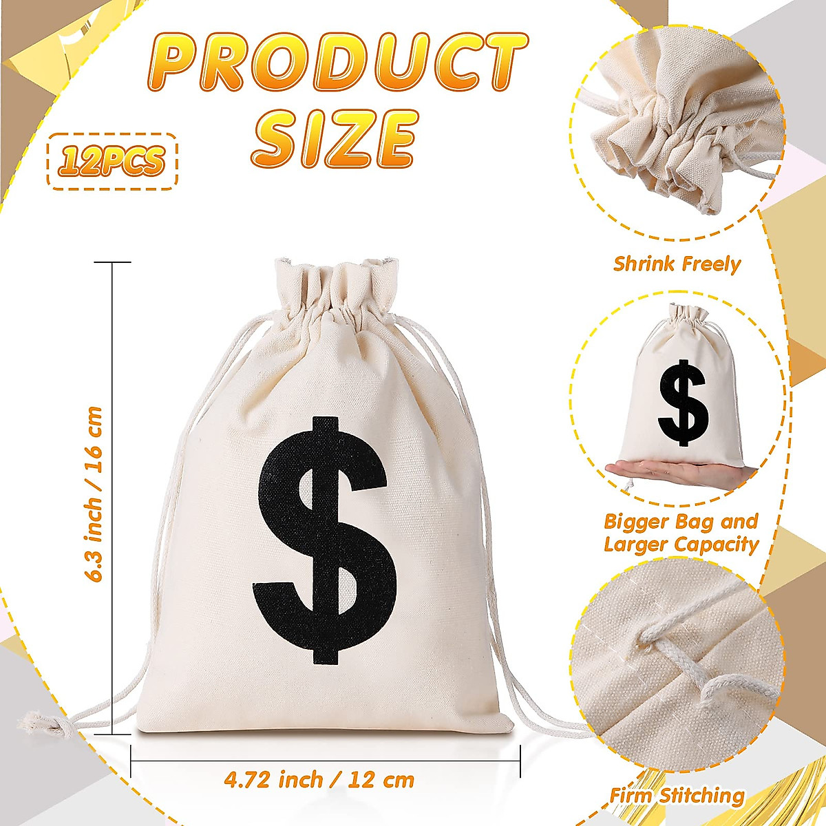 HyDren 24 Pcs Fake Gold Bar Set Includes 12 Pcs 2.4inch Mini Replica Brick 12 Pcs Drawstring Pouch Bag 6.3x4.8inch Halloween Pirate Costume Prop