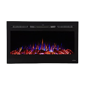 Touchstone Smart Electric Fireplace-The Sideline 36 Inch Wide-in Wall Recessed-30 Realistic Ember Color/Flame Options-1500W Heater w/Thermostat-Black-Log & Crystal Hearth Options -Alexa/WiFi Enabled
