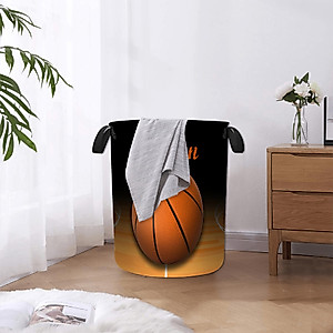 Custom Laundry Basket with Name Basketball Sports Laundry Hamper Foldable Clothes Storage Bin, Toy Organizer Basket for Bathroom/Bedroom/College