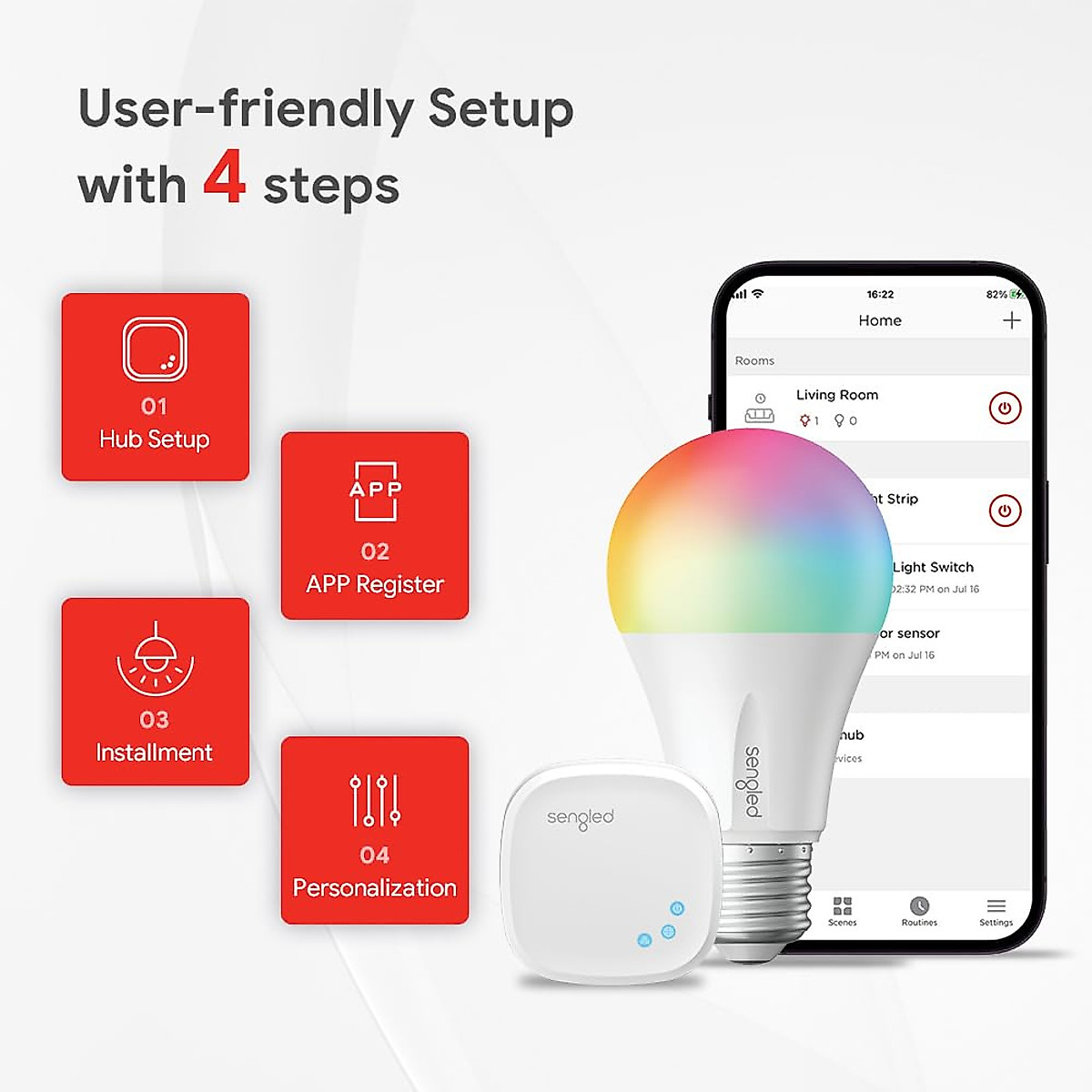 Sengled Zigbee Smart Light Bulbs, Smart Hub Required, Works with SmartThings and Echo with Built-in Hub, Voice Control with Alexa and Google Home, Color Changing 60W Eqv. A19 Alexa Light Bulb, 6 Pack