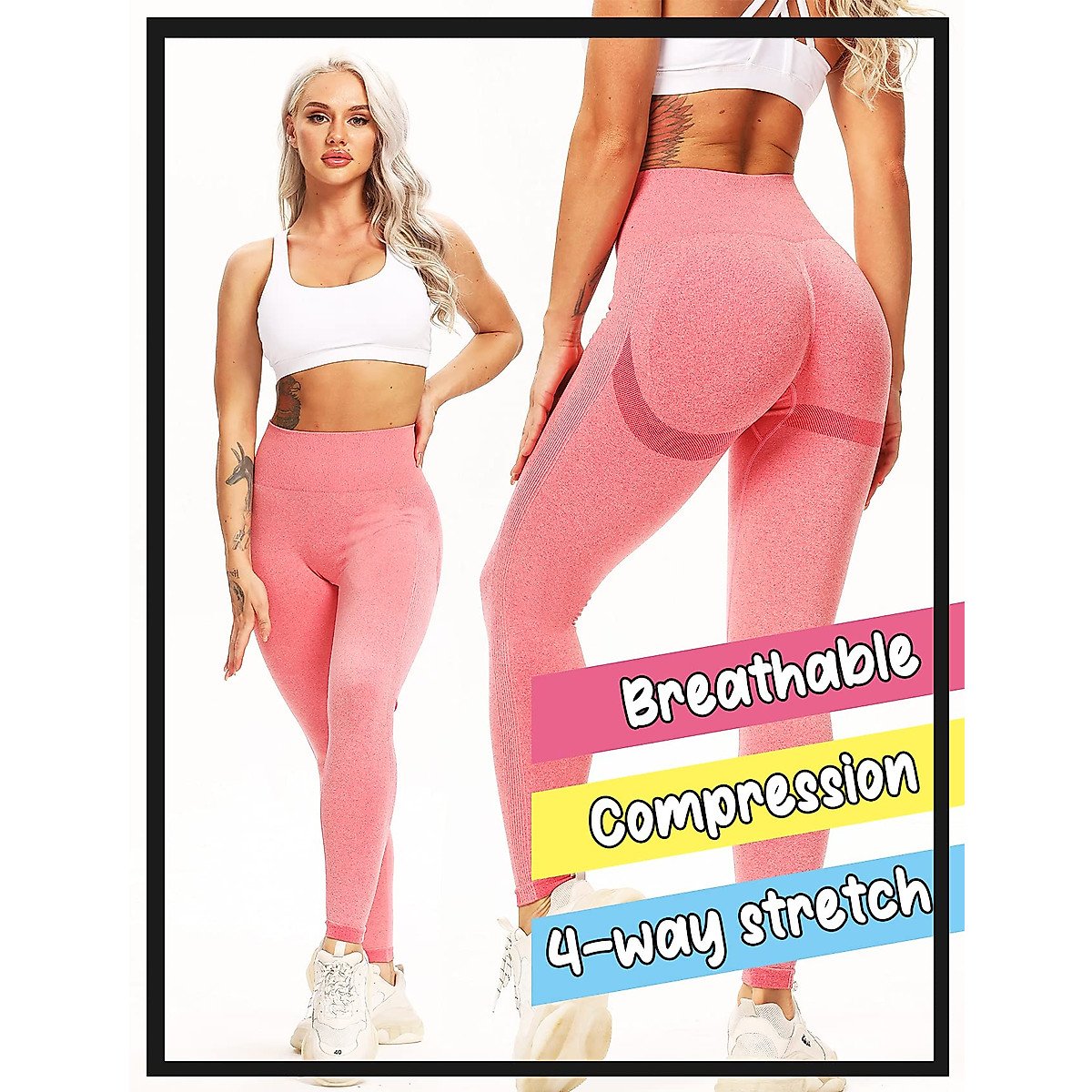 SEASUM Seamless Leggings for Women Scrunch Butt Lifting Booty High Waisted Workout Gym Yoga Pants Tights XS