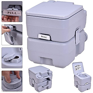 S AFSTAR Portable Flush Toilet Potty Commode 5.3 Gallon 20L for Camping RV, Boating and Other Recreational Activities, Powerful Push Pump Compact Commode w/Waste Tank & Built-in Rotating Spout