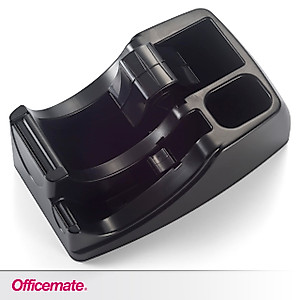 Officemate Recycled 2-in-1 Heavy Duty Tape Dispenser, 1" and 3" Cores, Black (96690)