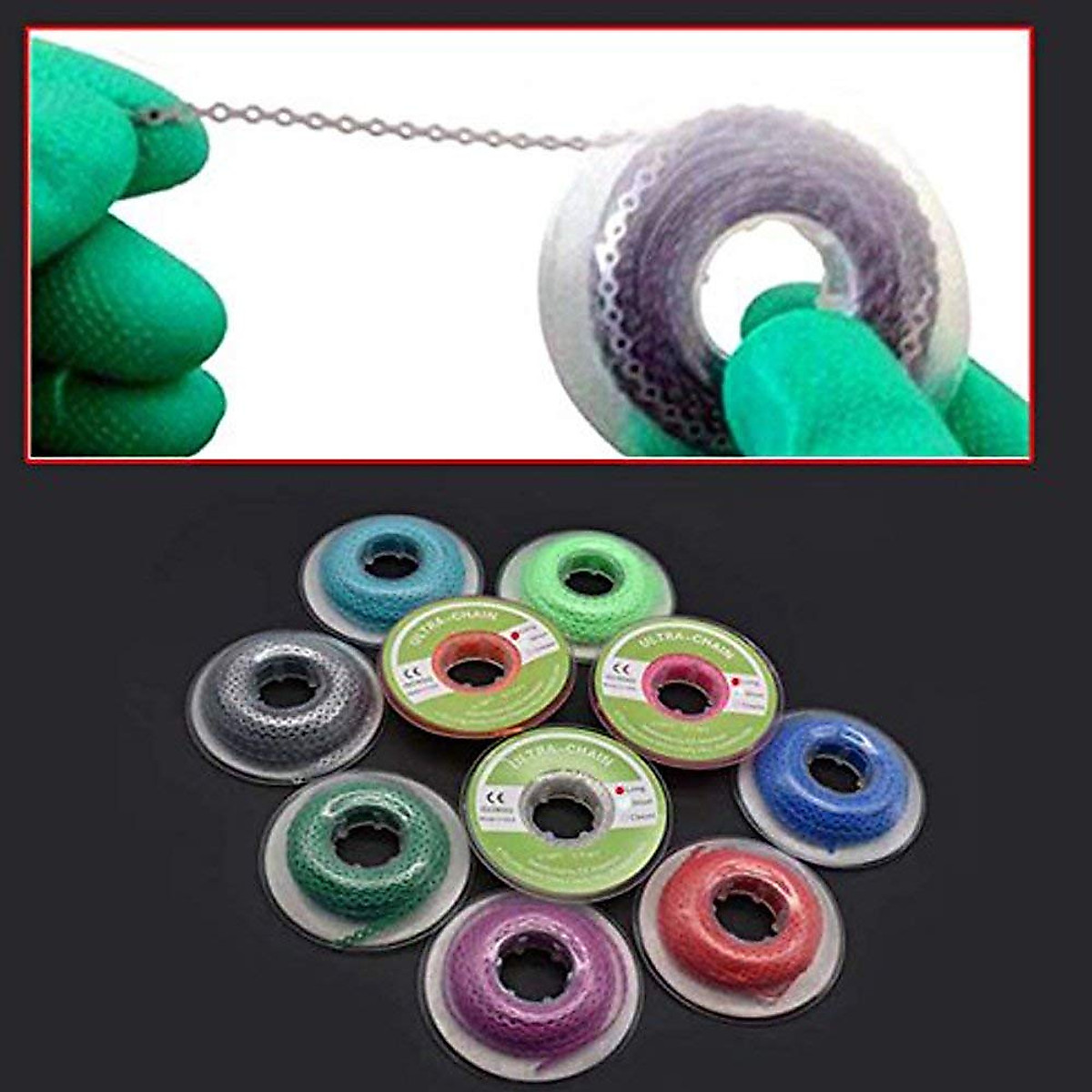 RZJZGZ 10 Pcs Dental Orthodontic Elastic Chain Power Chains Brace Orthodontic Spool Elastic Rubber Band(4.5M/PACK) (Short)