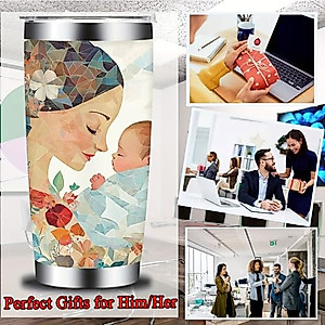 FOCIUZTA 20oz Low-Poly Floral Art Design with Maternal Love Theme Tumbler with Lid, Travel Coffee Cup, Ideal for Easter, Mother Day, and Birthday Gifts