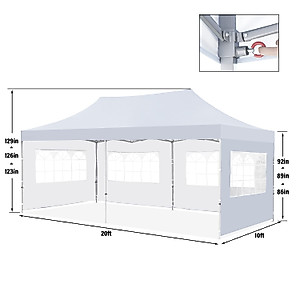 10x20 Heavy Duty Pop Up Canopy Tent, Instant Outdoor Beach Canopy Tent with 4 Removable Sidewalls and Carrying Bag, Waterproof Gazebo Tent Shelter for Parties, Backyard, and Wedding