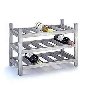 INTERBUILD Solid Hardwood Wine Rack Storage Shelf 3-Tier Stackable Freestanding Wine Bottle Holder 15 Bottles, Dusk Gray