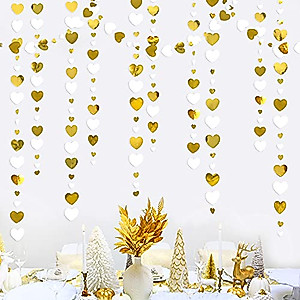 52Ft White and Gold Heart Garland Hanging Love Heart Streamer Banner for Anniversary Bachelorette Valentines Day Mothers Fathers Day Engagement Wedding Bridal Shower Birthday Party Decoration Supplies