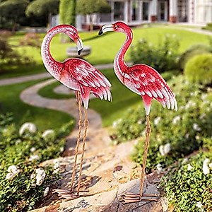 Natelf Pink Flamingo Yard Decorations, Metal Garden Statues and Sculptures, Standing Bird Lawn Ornaments for Patio Backyard Pond Decorations…