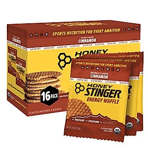 Honey Stinger Organic Gluten Free Cinnamon Waffle | Energy Stroopwafel for Exercise, Endurance and Performance | Sports Nutrition for Home & Gym, Pre & During Workout | Box of 16 Waffles, 16.96 Ounce