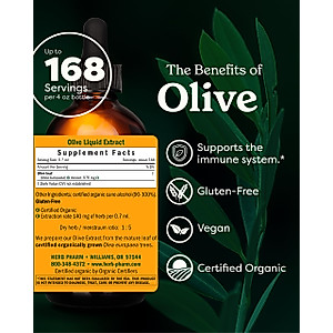 Herb Pharm Certified Organic Olive Leaf Liquid Extract for Immune System Support, 4 Fl Oz
