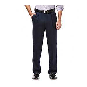 Haggar Men's Premium No Iron Khaki Classic Fit Pleat Front Casual Pant (Regular and Big & Tall Sizes), Dark Navy, 36W x 30L