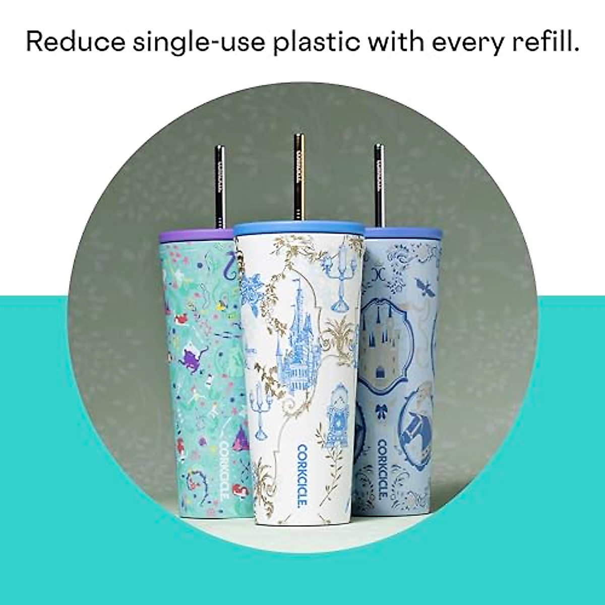 Corkcicle x Disney Princess Ariel Cold Cup Insulated Tumbler with Lid and Straw, 24 oz – Reusable Water Bottle Keeps Beverages Cold 12hrs, Hot 5hrs – Cupholder Friendly, Lid for Flexible Sipping