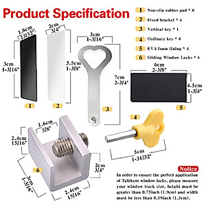Tahikem 4 Sets Sliding Window Locks, Security Window Lock with Key, Aluminum Window Stoppers for Vertical & Horizontal Slide Door, Adjustable Security Locks, for Child Home Bedroom Double Hung Windows