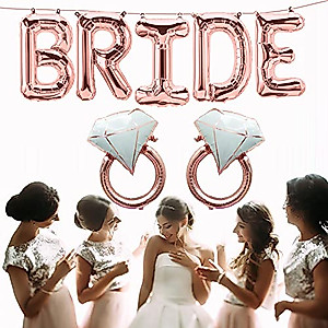 Gifloon Large Bride Balloons Rose Gold with 2 PCS Ring Balloons for Bridal Shower Bachelorette Engagement Party Decorations