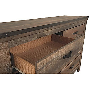 Signature Design by Ashley Trinell Rustic Youth 6 Drawer Children's Dresser with Nailhead Trim, Warm Brown