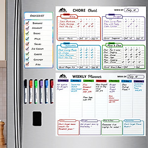 Magnetic Dry Erase Chore Chart for Multiple Kids and Monthly or Weekly Planner Calendar 17x12" Each, Blank Magnetic List, Chores Reward Chart, Good Behavior Chart, Kids Home Magnetic Chore Chart, Kids Multiple Kids, Schedule Board for Kids (Chore Chart an