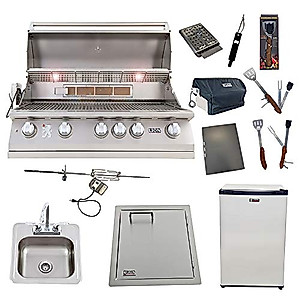 Lion 40-Inch Liquid Propane Grill L90000 with Refrigerator and Vertical Door with Towel Rack and Drop-In Sink and 5 in 1 BBQ Tool Set Best of Backyard Package Deal
