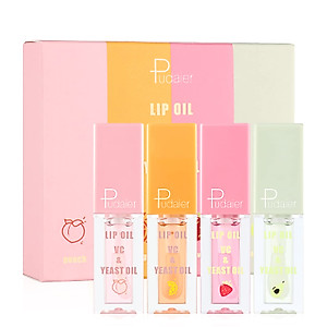 Pudaier Hydrating Lip Oil, Fruit Extract Lip Oil Set Tinted for Dry Lip and Lip Care, Shiny and Moisturizing Transparent Lip Oil Gloss (Mixed Set)