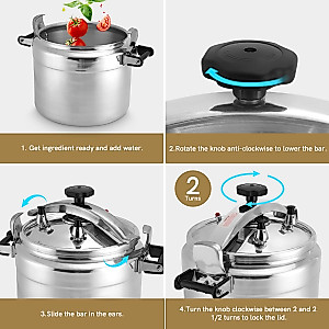 Fulgutonit Clamp On Pressure Cooker, 26 Quart Aluminum Pressure Cooker w/Ultra Safe Clamp Bar Locking System, 2 Valves for Stable High Pressure, for Family or Commercial Use