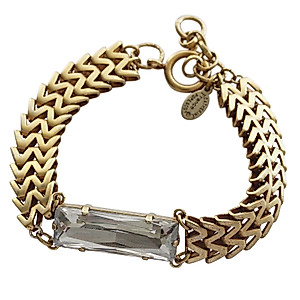 Catherine Popesco Goldtone Zigzig Chain Light Gray Rectangle Crystal Statement Bracelet, 1795G Shade