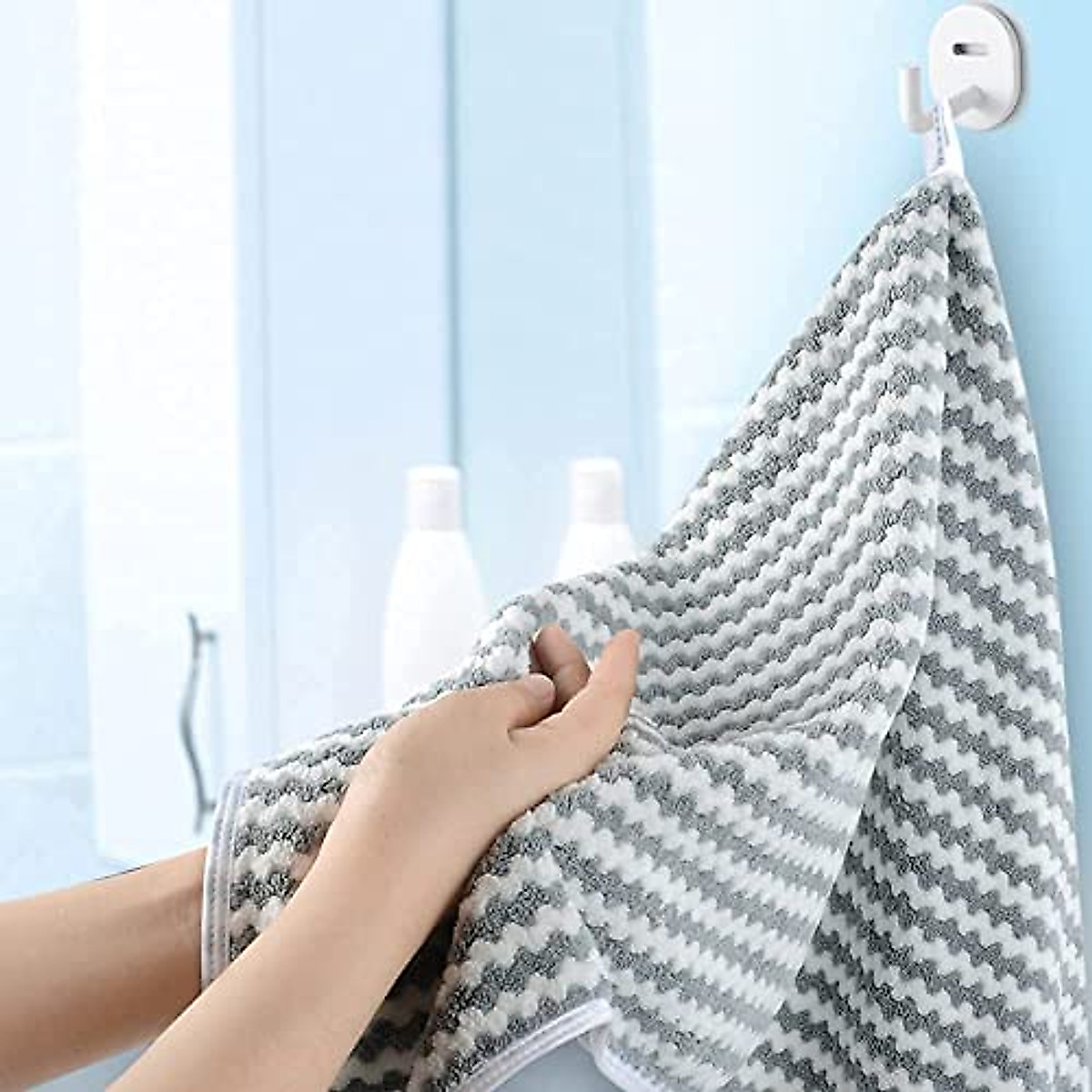 KinHwa Microfiber Hand Towels for Bathroom Super Soft Hand Towel Absorbent Striped Bathroom Hand Towels for Spa Face Gym Sports 16inch x 30inch 4 Pack Greyish-Green