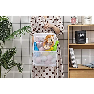 ALYER Hanging Mesh Bath Toy Organizer Bag,Large Shower Storage Caddy with Durable Hanger (White)