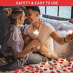 cridoz Romantic Decorations Special Night Set, 24 Pieces LED Tea Lights Candles and 2000 Pieces Artificial Rose Petals for Romantic Night, Valentine's Day, Wedding Anniversary or Table Décor