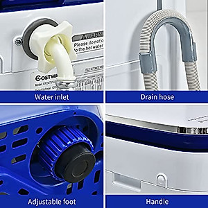 COSTWAY Full Automatic Washing Machine, 7.7Lbs Capacity, 8 Programs, 2-in-1 Portable Washer and Spinner with 24 Hours Delay, 3 Heating Function, Laundry Washer with Drain Pump for Apartment, RV