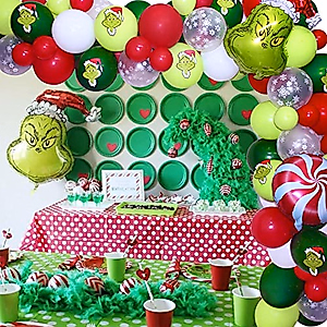 Christmas Balloon Garland Arch Kit, 113pcs Red Green Snowflake Balloon Arch with Candy Mylar Balloons for Kids Christmas Party, Grinchmas Party, Christmas Birthday Decorations, New Year Decor