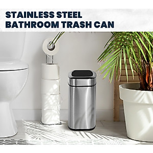 Alpine 10 Liter Small Bathroom Trash Can No Lid - Open Top Stainless Steel Bathroom Trash Can 2.6 Gallon, Slim Silver Trashcans for Bedroom, Office, Desk, Kitchen with Removable Bin for Easy Disposal