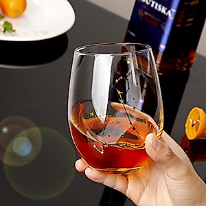 Pisces Wine Glass Pisces Gift 20oz Golden, Stemless Wine Glasses, Constellation Glass Define Design, Horoscope Gift, Astrology Gift for Women Men