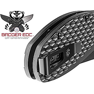 Off-Grid Knives - Badger EDC Knife, Cryo D2 Blade Steel, Grippy G10 Scales, Safety Grid-Lock, Reversible Tip-Up Deep Pocket Clip (Blackwash)