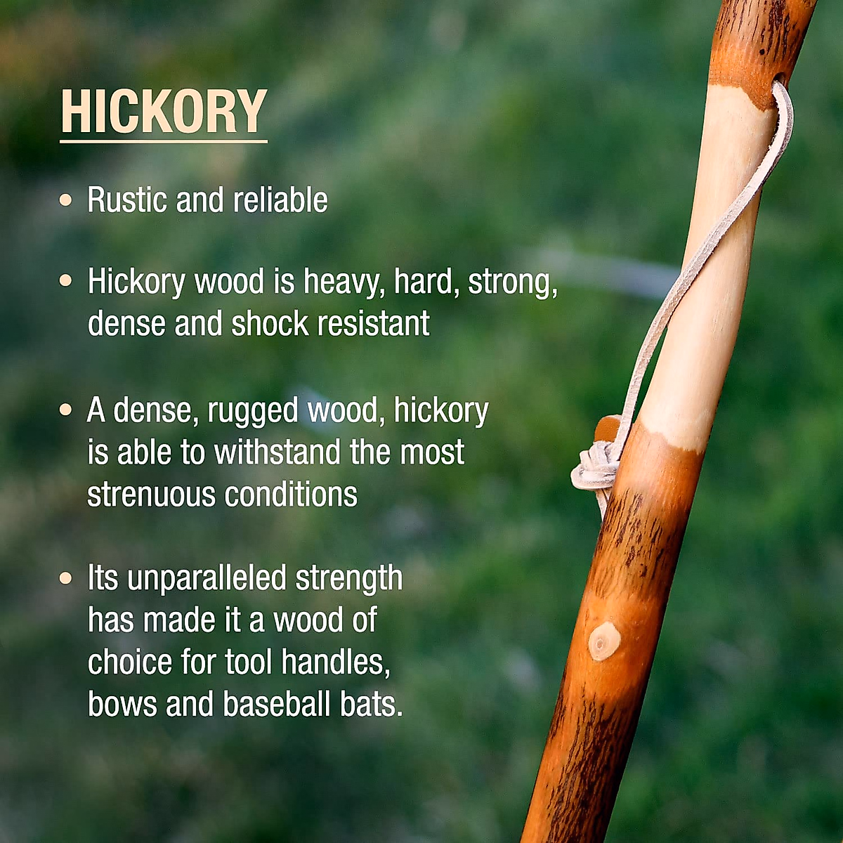 Brazos Rustic Wood Walking Stick, Twisted Hickory, Traditional Style Handle, for Men & Women, Made in the USA, 48"