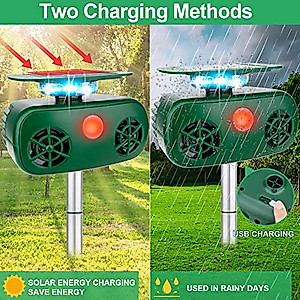 Ultrasonic Animal Repeller,Defendy Solar Animal Repeller Cat Repellent Outdoor Solar Powered Ultrasonic Bird Repeller Waterproof Dog Deterrent Squirrel Raccoon Deer & More Repellent for Yard Garden