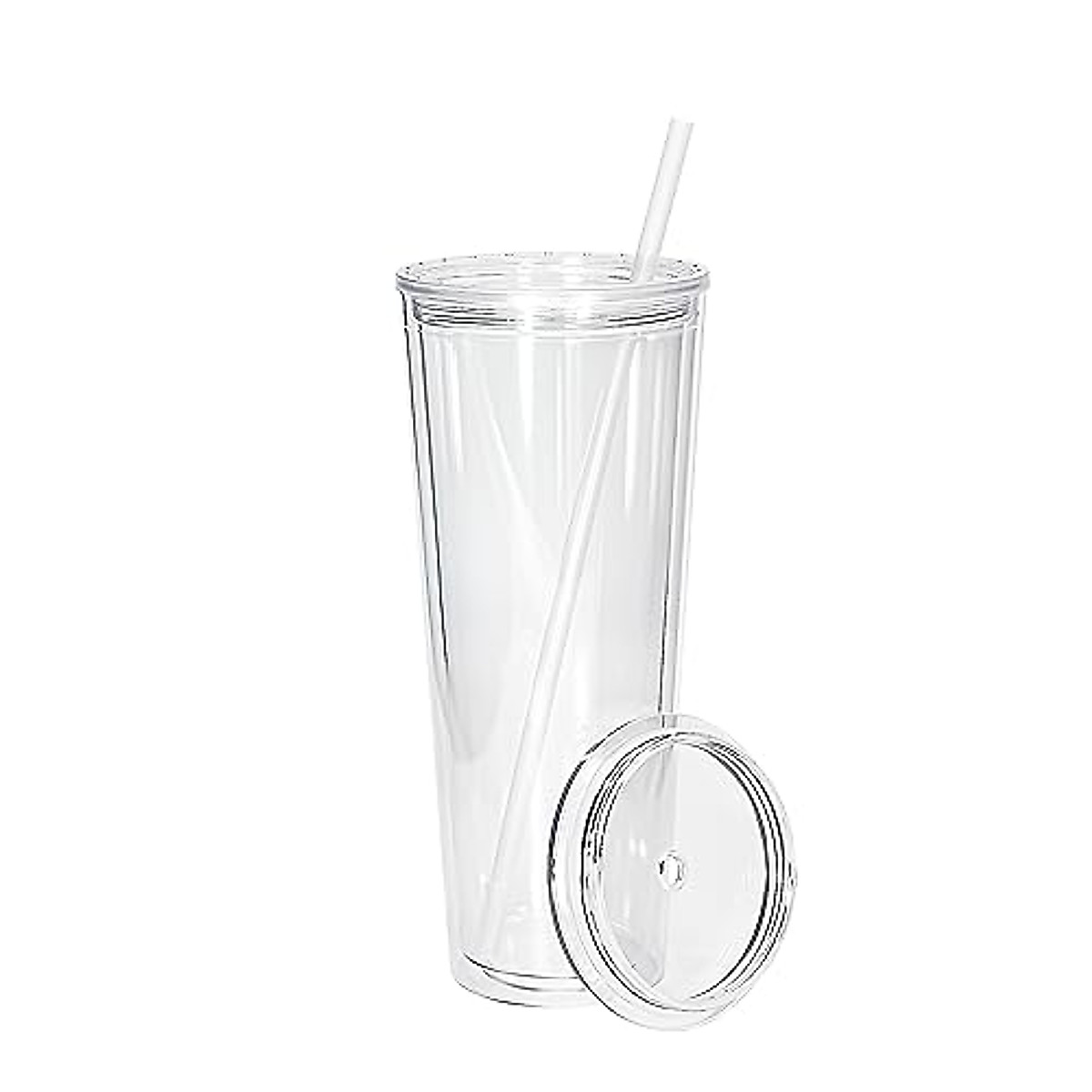 AGH 24oz Acrylic Double Wall Insulated Tumblers(4Pack), Transparent Drilled Plastic Double Wall Tumblers with Straw & Hole Stopper, Acrylic Snow Globe Tumbler