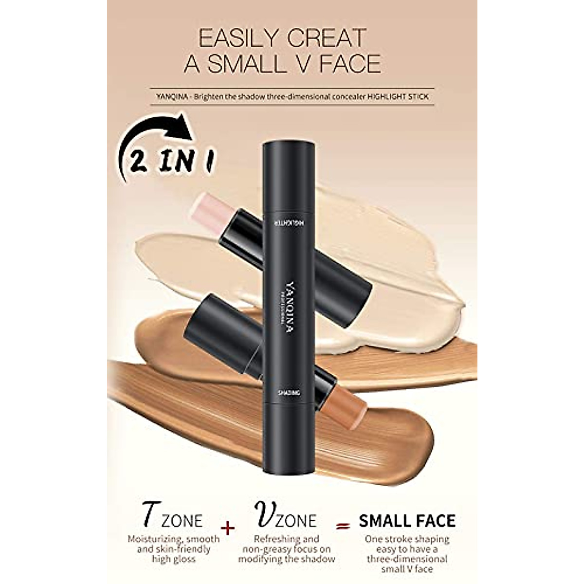 Mysense 6 Colors Cream Contour Stick,Contouring Concealer Highlighter Stick,Double Head Body Face Brightens & Shades Make Up Foundation Cream Pen,3pcs