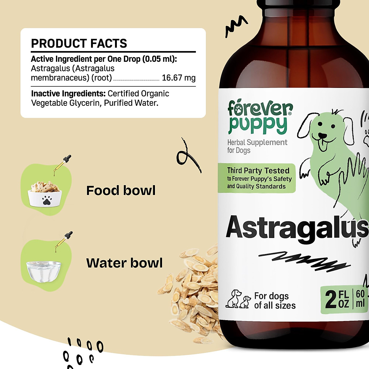 Astragalus Tincture for Dogs - Dog Immune Support Drops w/Astragalus Root - Liquid Astragalus Supplement for All Breeds & Sizes - Dog Food Supplements for Immunity - 2 oz