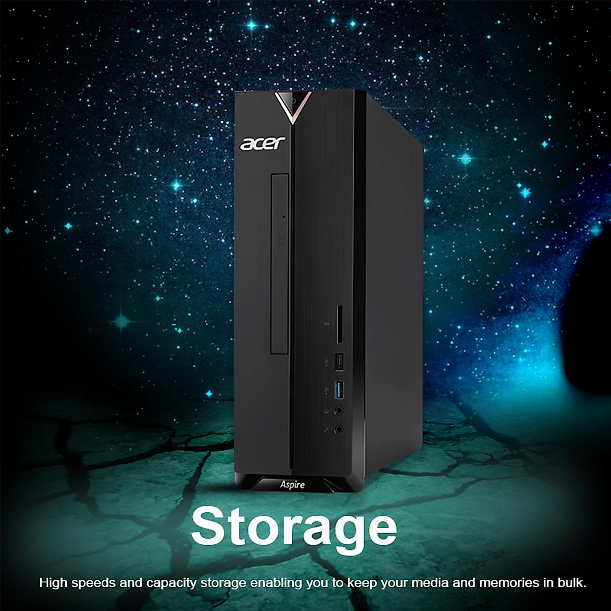 Acer Aspire Tower Desktop, Intel Celeron J4125 Processor, 8GB RAM, 256GB PCIe SSD, DVD, HDMI, VGA, Wi-Fi, Wired Keyboard & Mouse, Windows 11 Home, Black (D17W6)