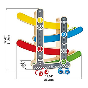 Hape Oddler Toys for 1 2 Year Old Boy & Girl Gifts Wooden Race Track Car Ramp Racer with 4 Mini Cars