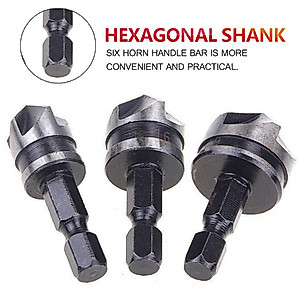 Yakamoz 3Pcs 1/4 Inch Hex Shank 5 Flute 90 Degree Chamfering Countersink Drill Bit Set | 12mm 16mm 19mm