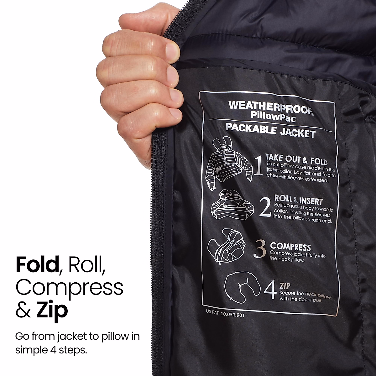 Weatherproof Women's Packable Puffer Jacket with Travel Neck Pillow - Lightweight, Warm, Water-Resistant Down Jacket (Large) Black | Quilted, Packable Travel Jacket with Long Zipper