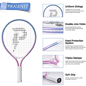 PIKASEN 17" Kids Tennis Racket Best Starter Kit for Kids Age 4 and Under with Shoulder Strap Bag and Mini Tennis Racket Toddler Tennis Raquet (Pink)